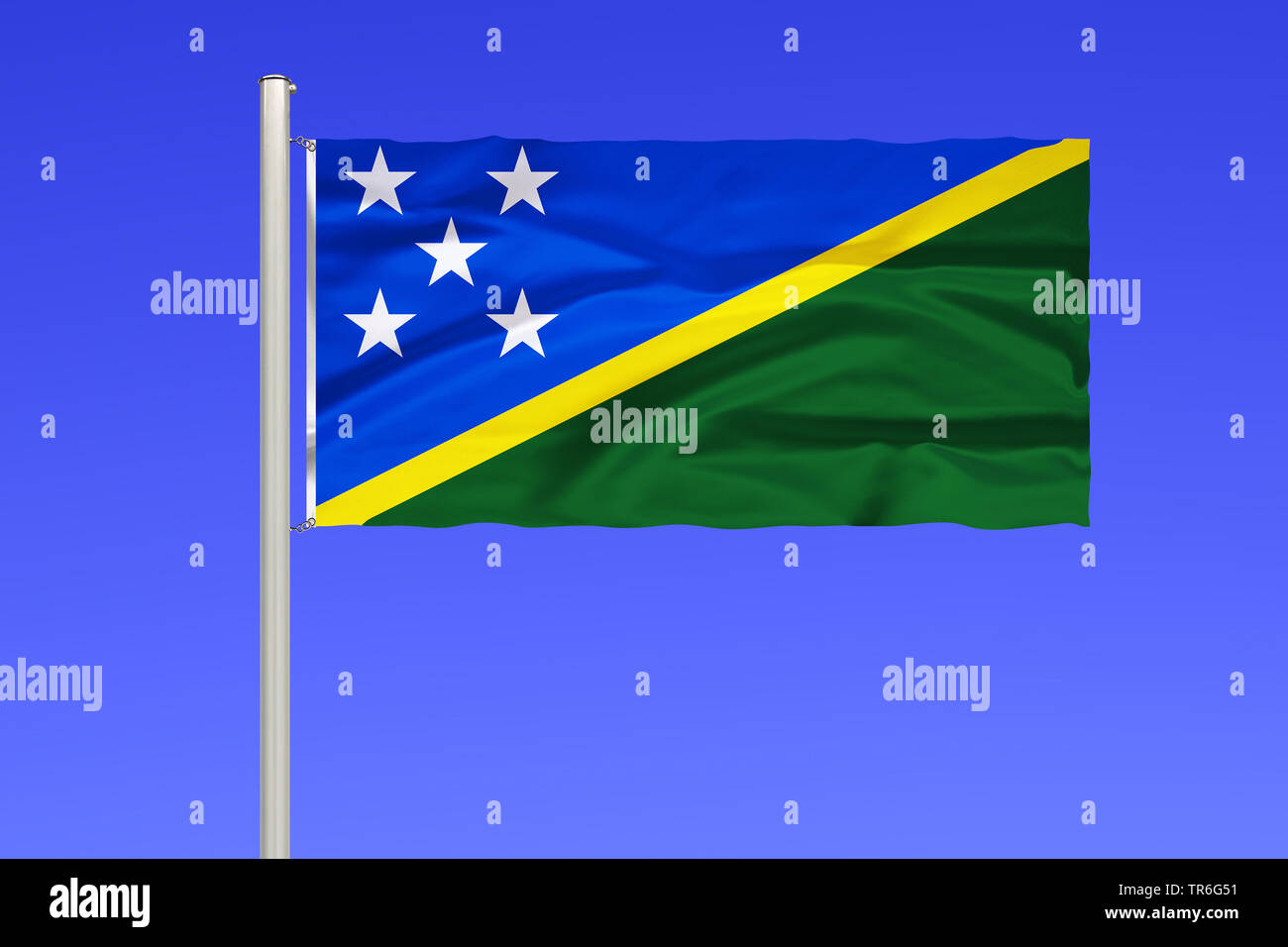 flag of the Salomon Islands against blue sky, Salomon Islands Stock ...