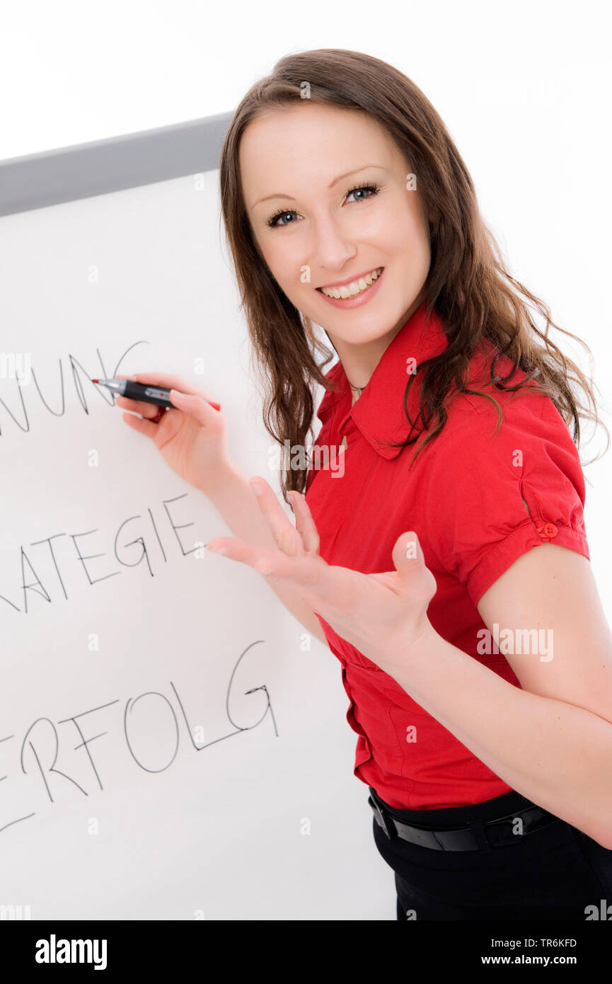 business woman with flip chart Stock Photo - Alamy