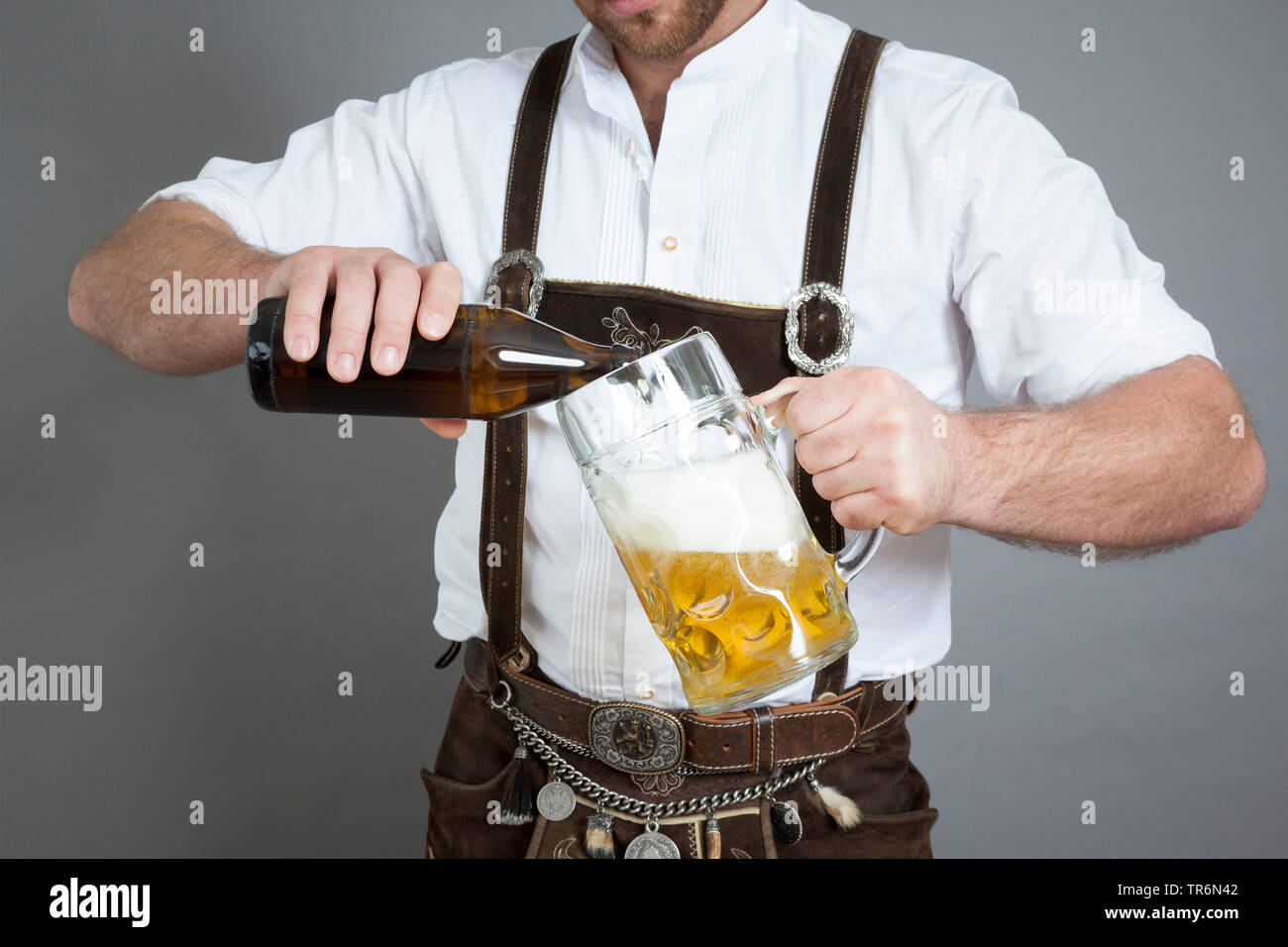 traditional bavarian man drinking mass beer, Germany, Bavaria Stock ...