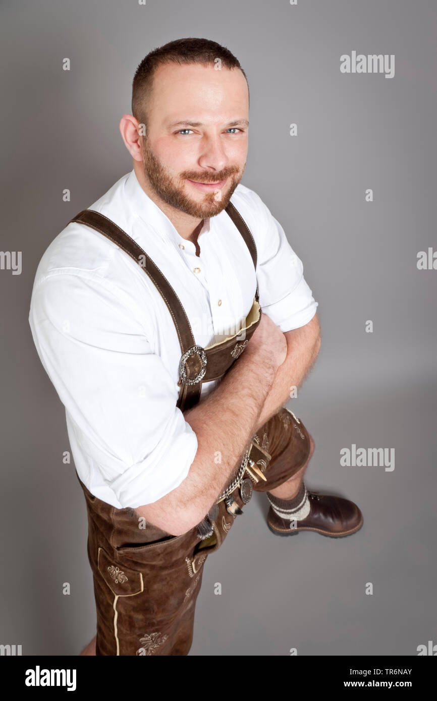 man in Bavarian traditional clothing with crossed arms, Germany ...