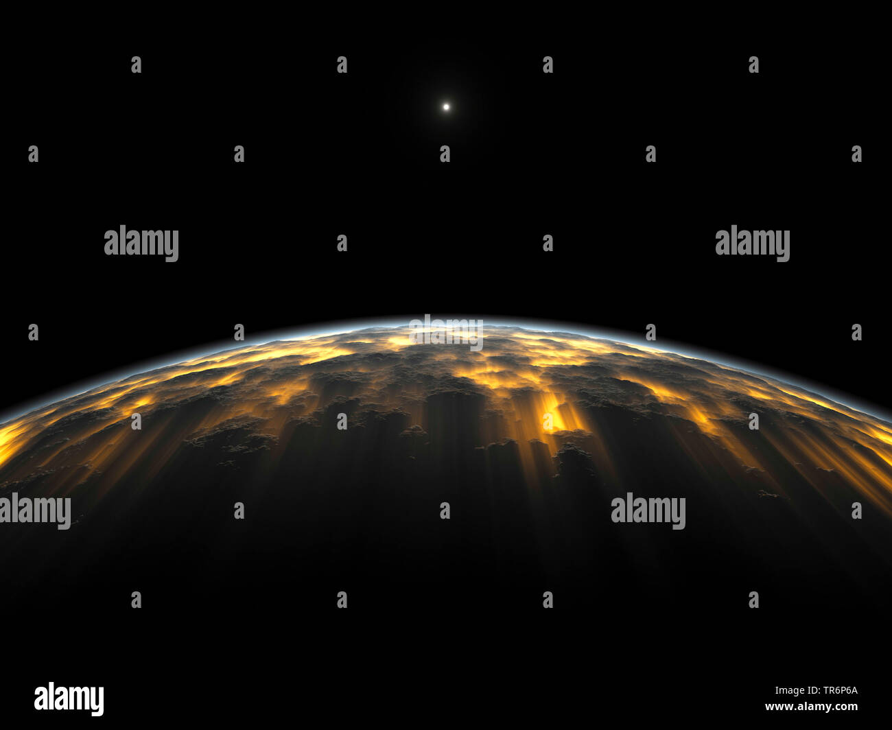 planet with boiling surface in deep space, virtual worlds, computer ...