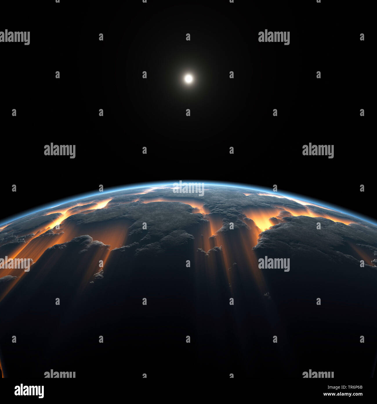 planet with boiling surface in deep space, virtual worlds, computer ...