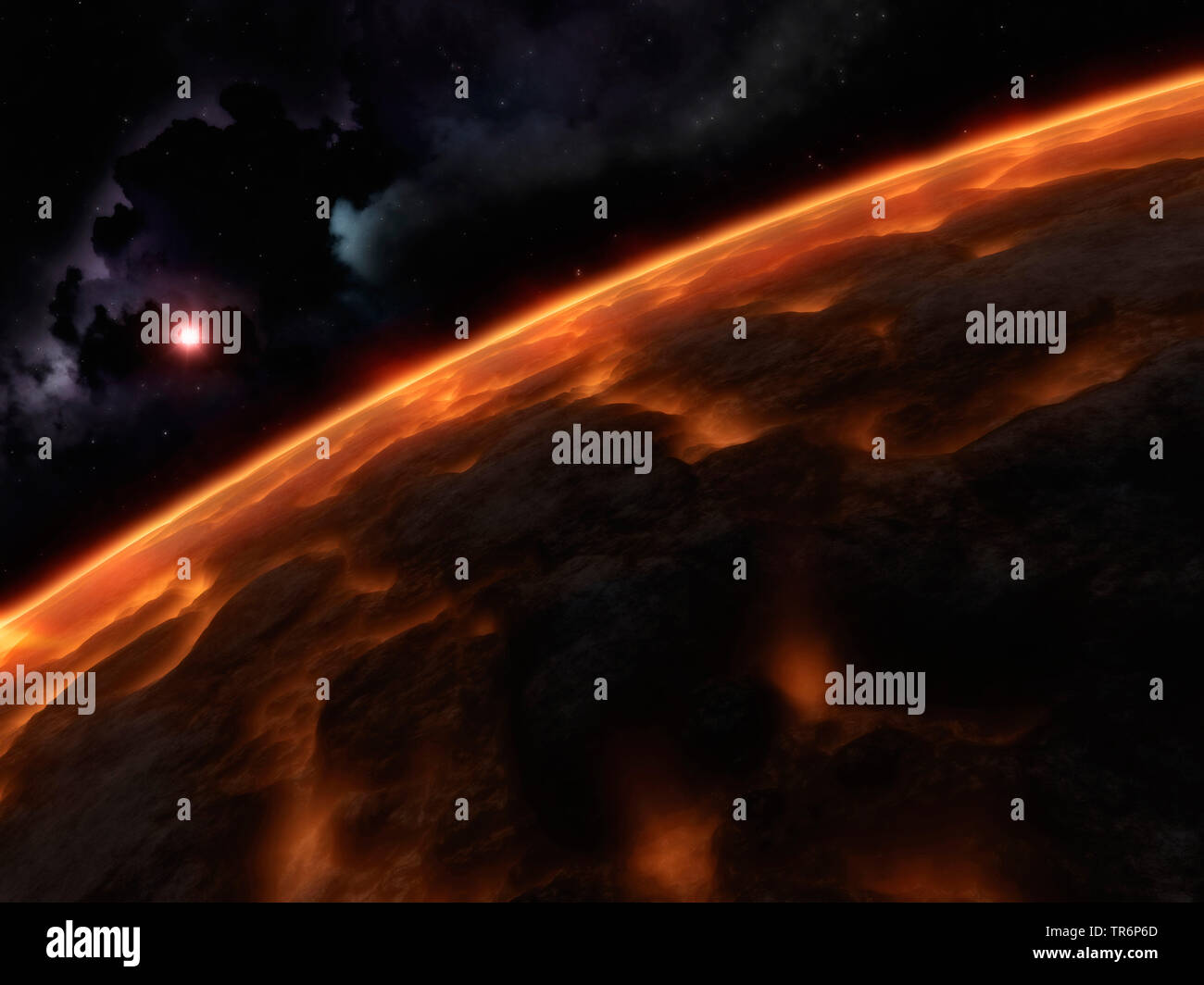 planet with boiling surface in deep space, virtual worlds, computer ...