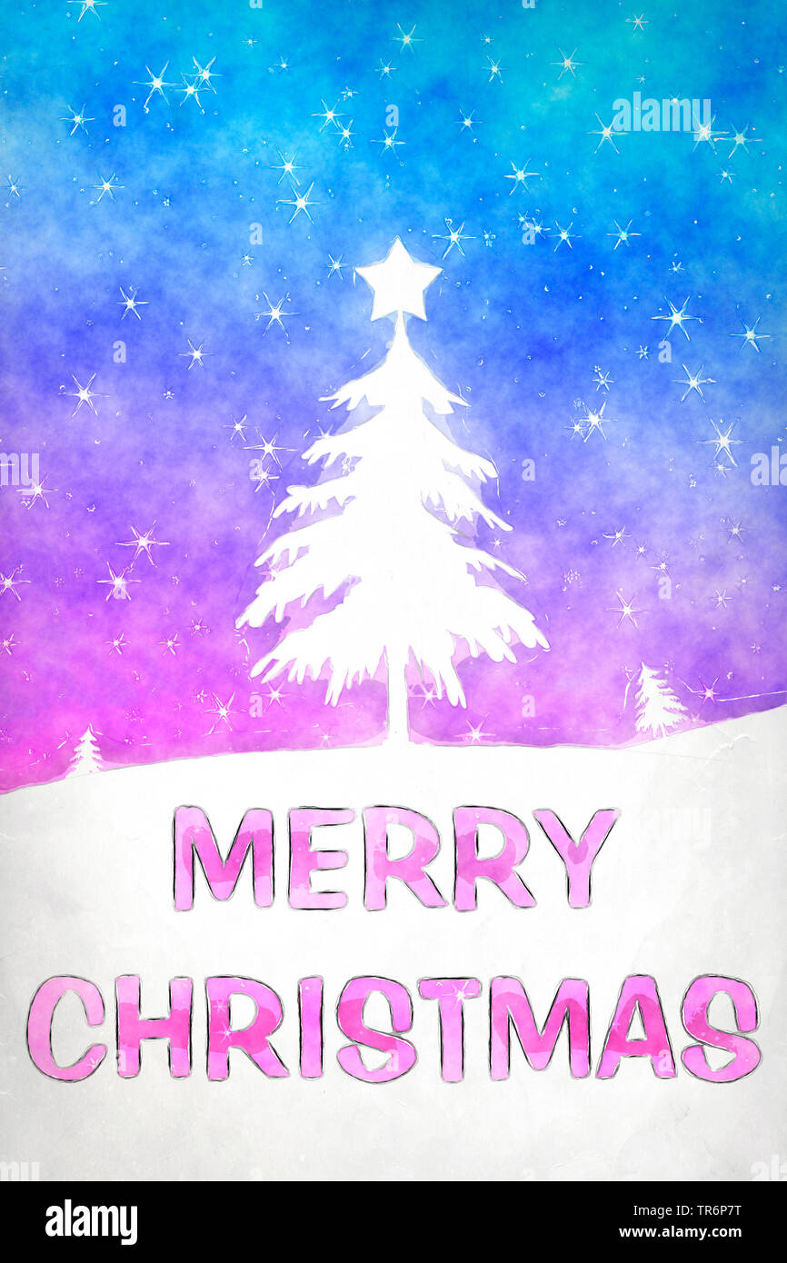 christmas card with christmas tree, Merry Christmas, computer graphic ...