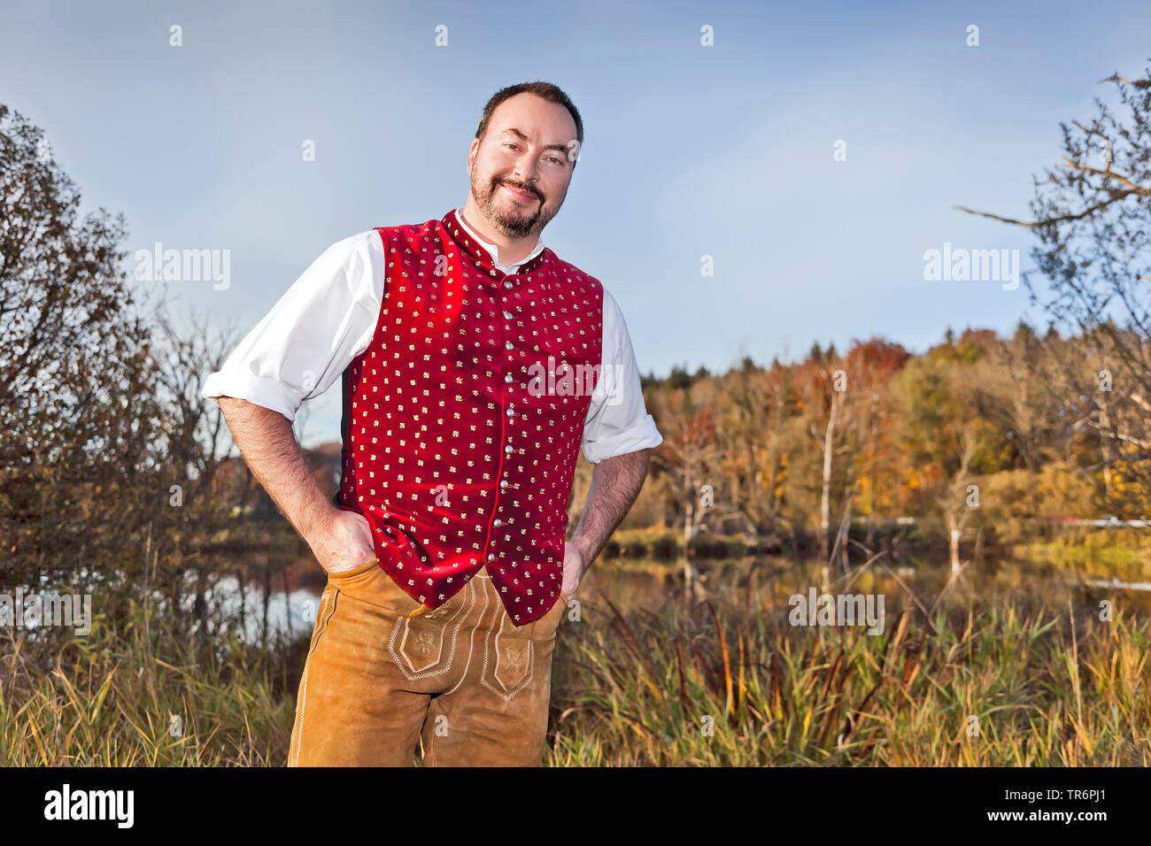 man in Bavarian traditional clothing in autumn, Germany, Bavaria Stock ...