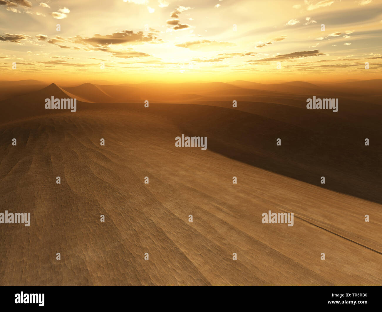 desert landscape at sunset, computer graphic Stock Photo - Alamy