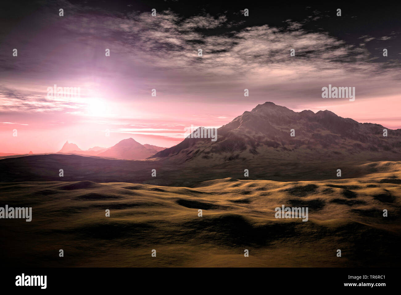 natural landscape at sunset, computer graphic Stock Photo - Alamy