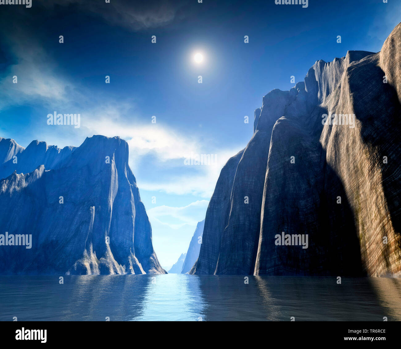 virtual landscape, rocky coast, computer graphic Stock Photo - Alamy