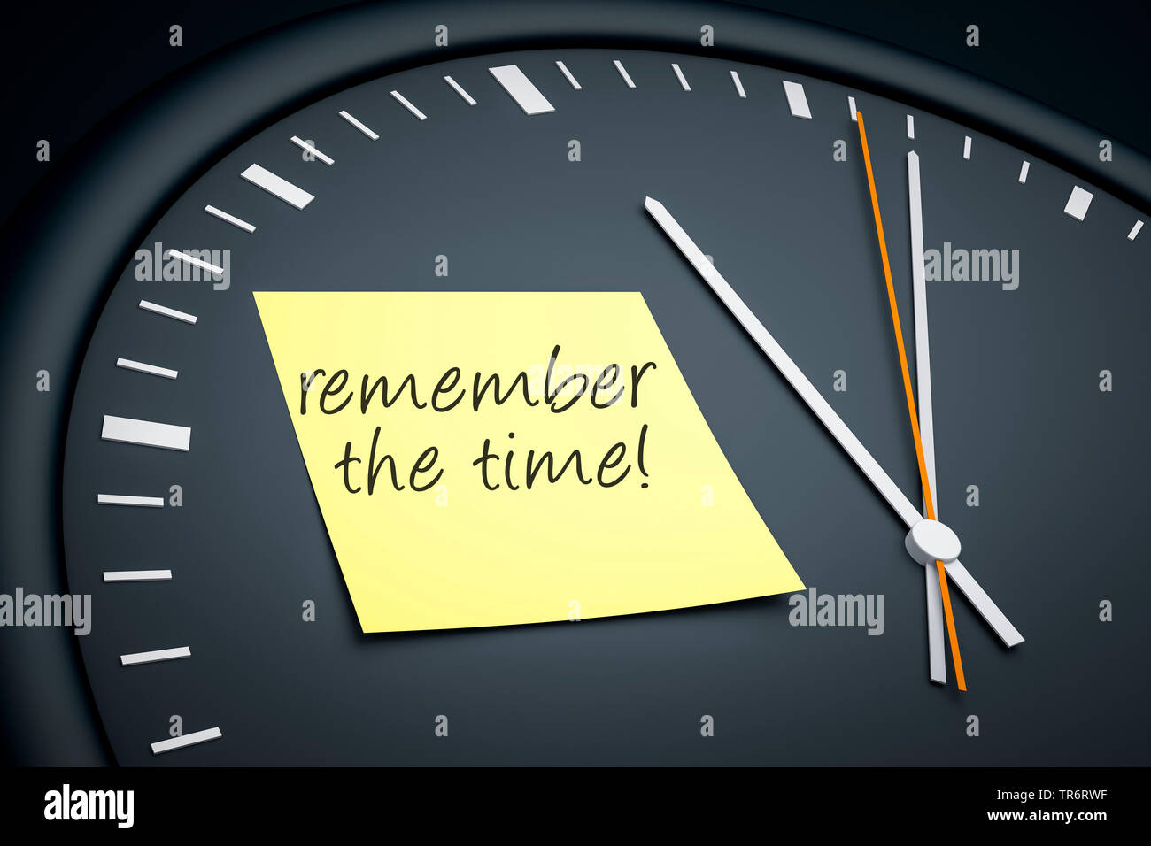 clock with pot-it and English title Remember the time Stock Photo - Alamy