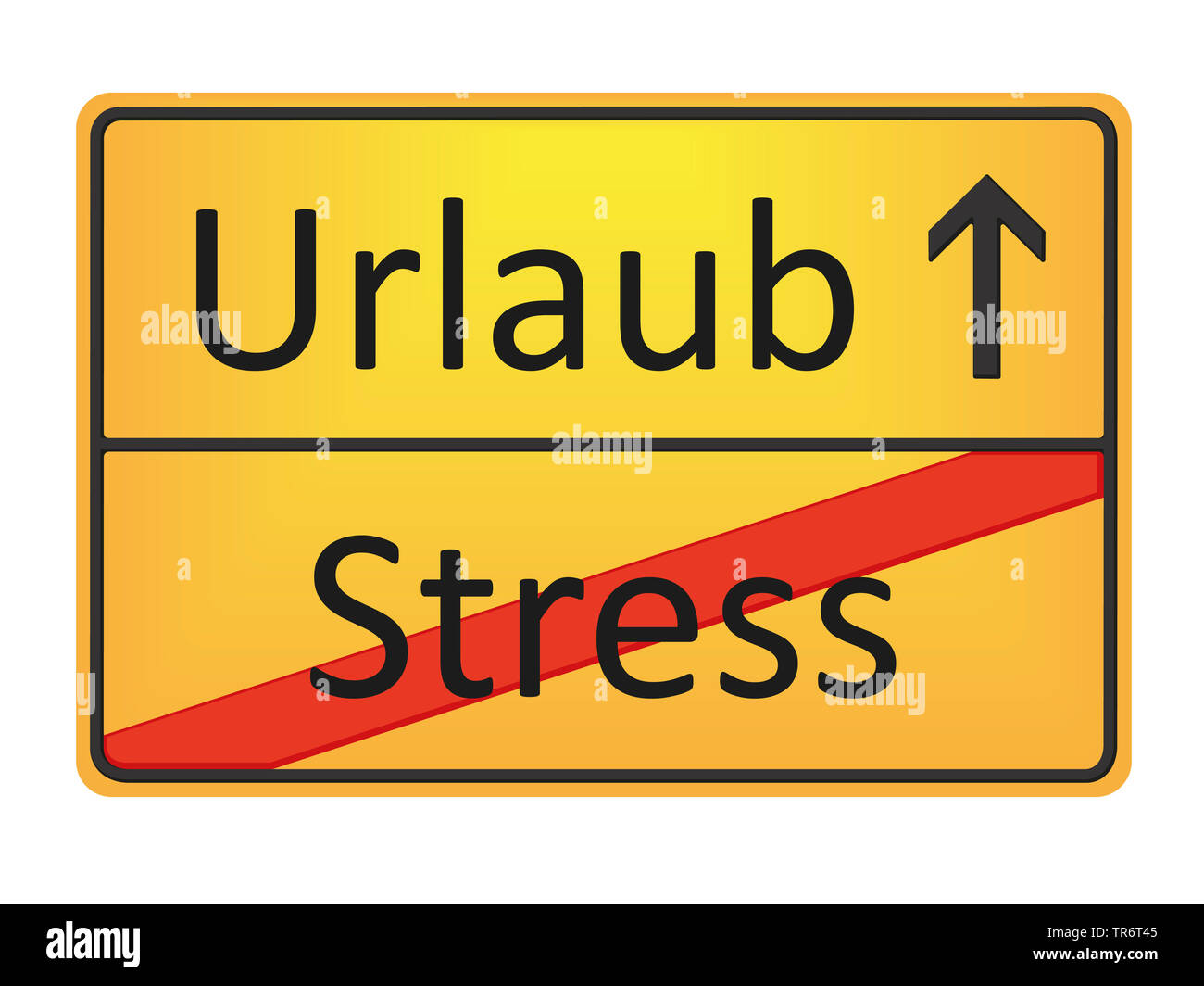 German place-name sign symbolising change from stress to holidays ...