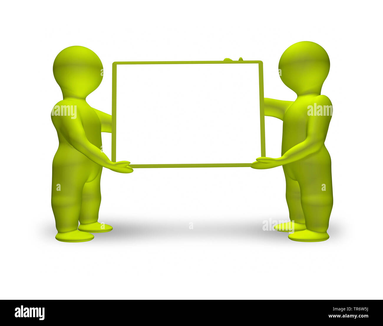 Two green 3D icon men holding an empty sign Stock Photo - Alamy