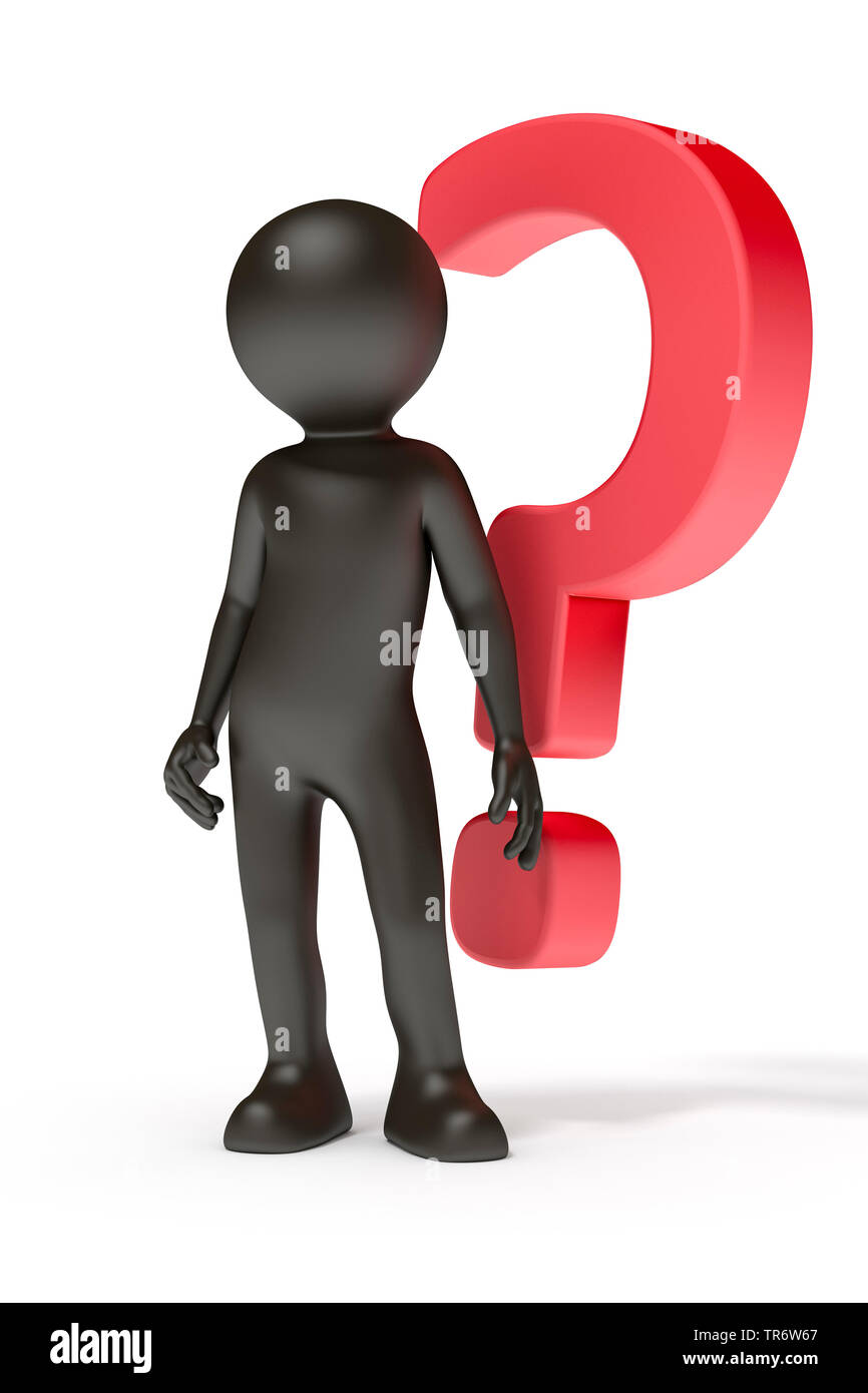 3D icon man in grey color standing in front of question mark Stock ...
