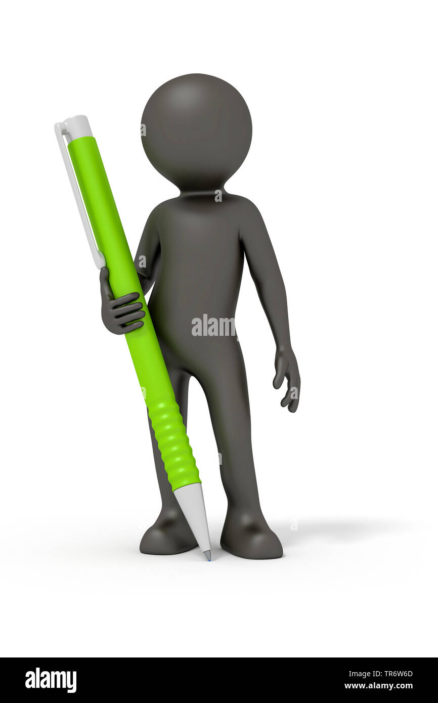 3D icon man in grey color holding an oversized pen in his hand Stock ...