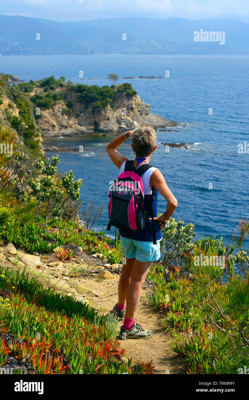 female wanderer at the Cap Benat, France, Lavandou Stock Photo - Alamy