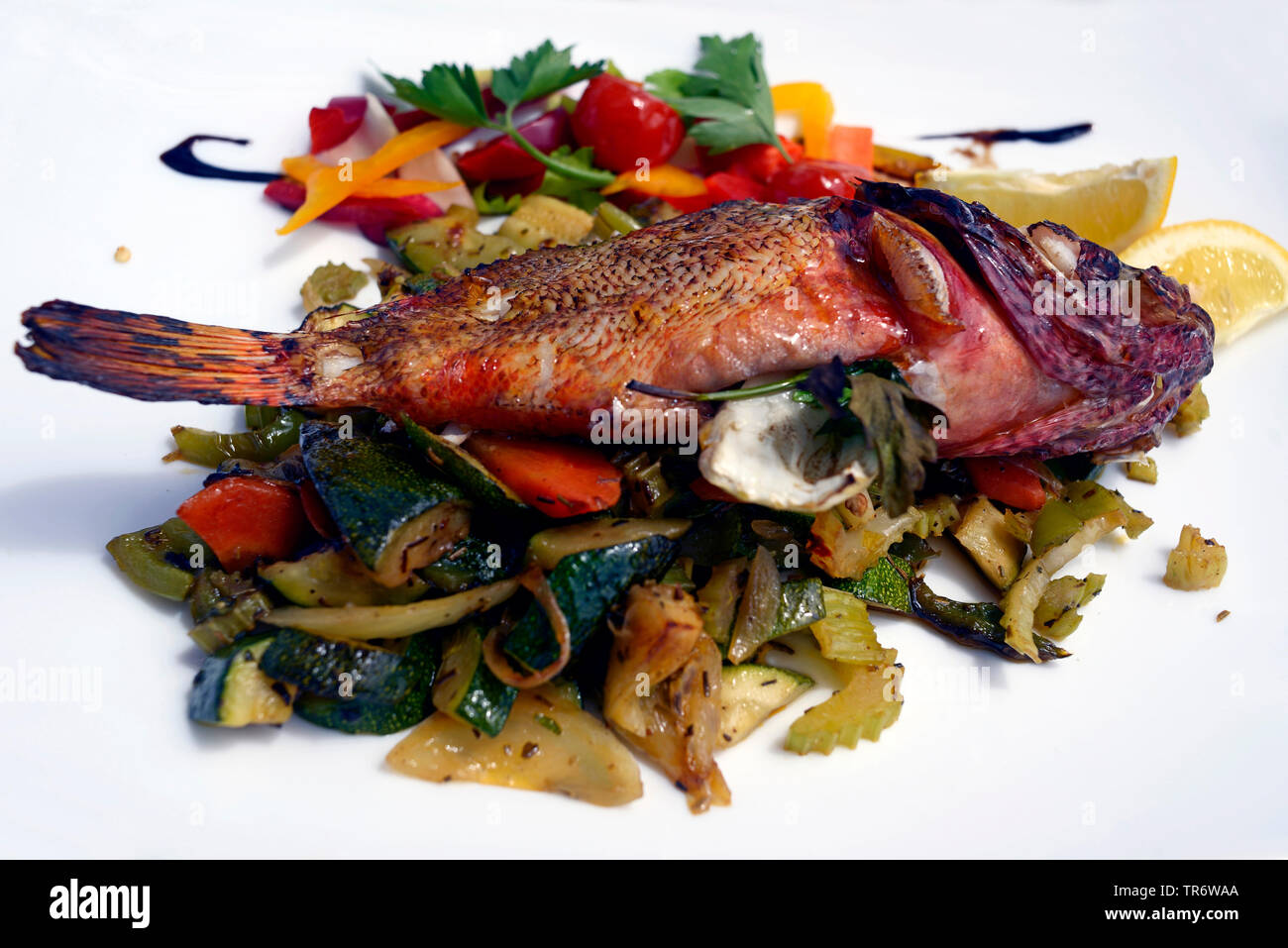 plate with fish, France, Provence Stock Photo - Alamy