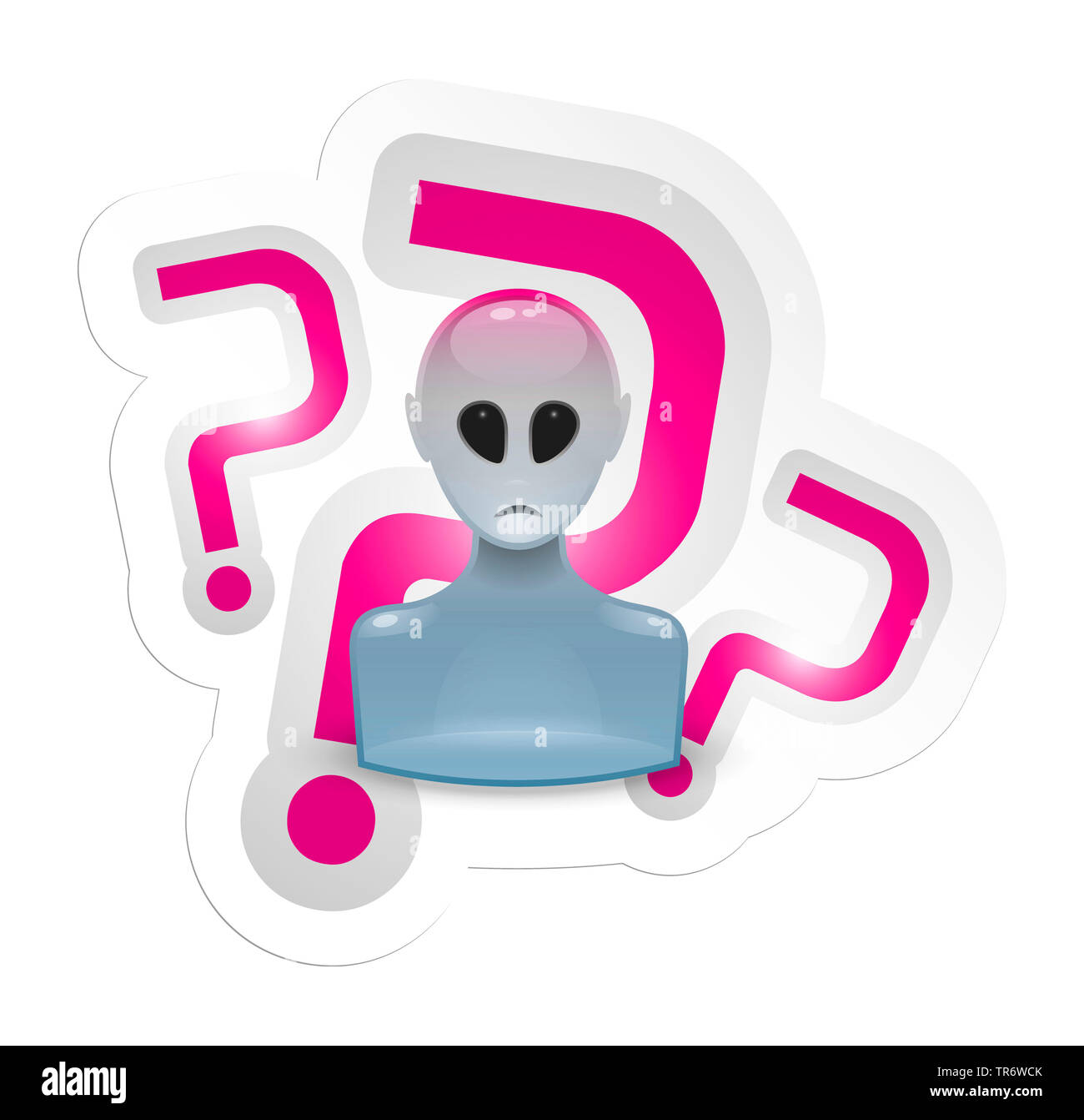 3D-Alien-Icon with question marks in the background Stock Photo - Alamy
