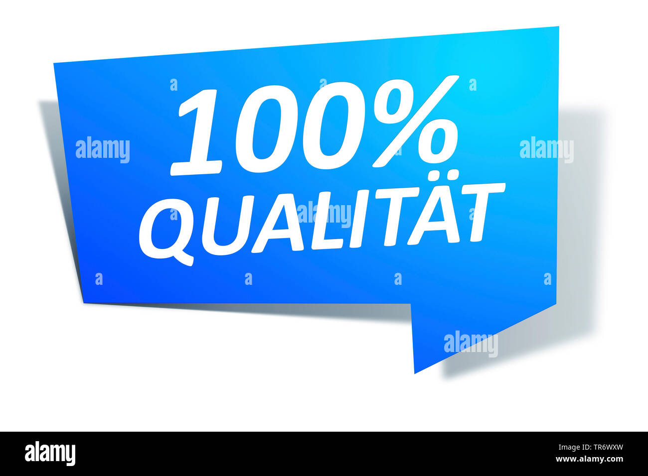 3D computer graphic, blue speech bubble reading 100% QUALITAET - 100% ...