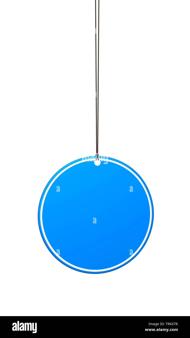 3D computer graphic, empty round haenging sign, single in blue color ...