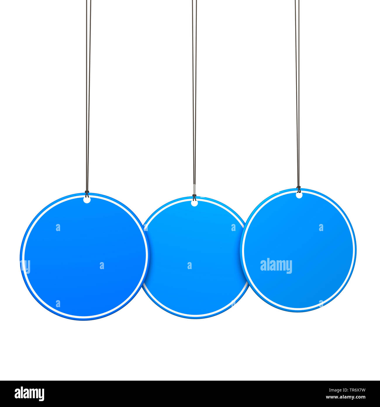 3D computer graphic, empty round hanging signs, three side by side in ...