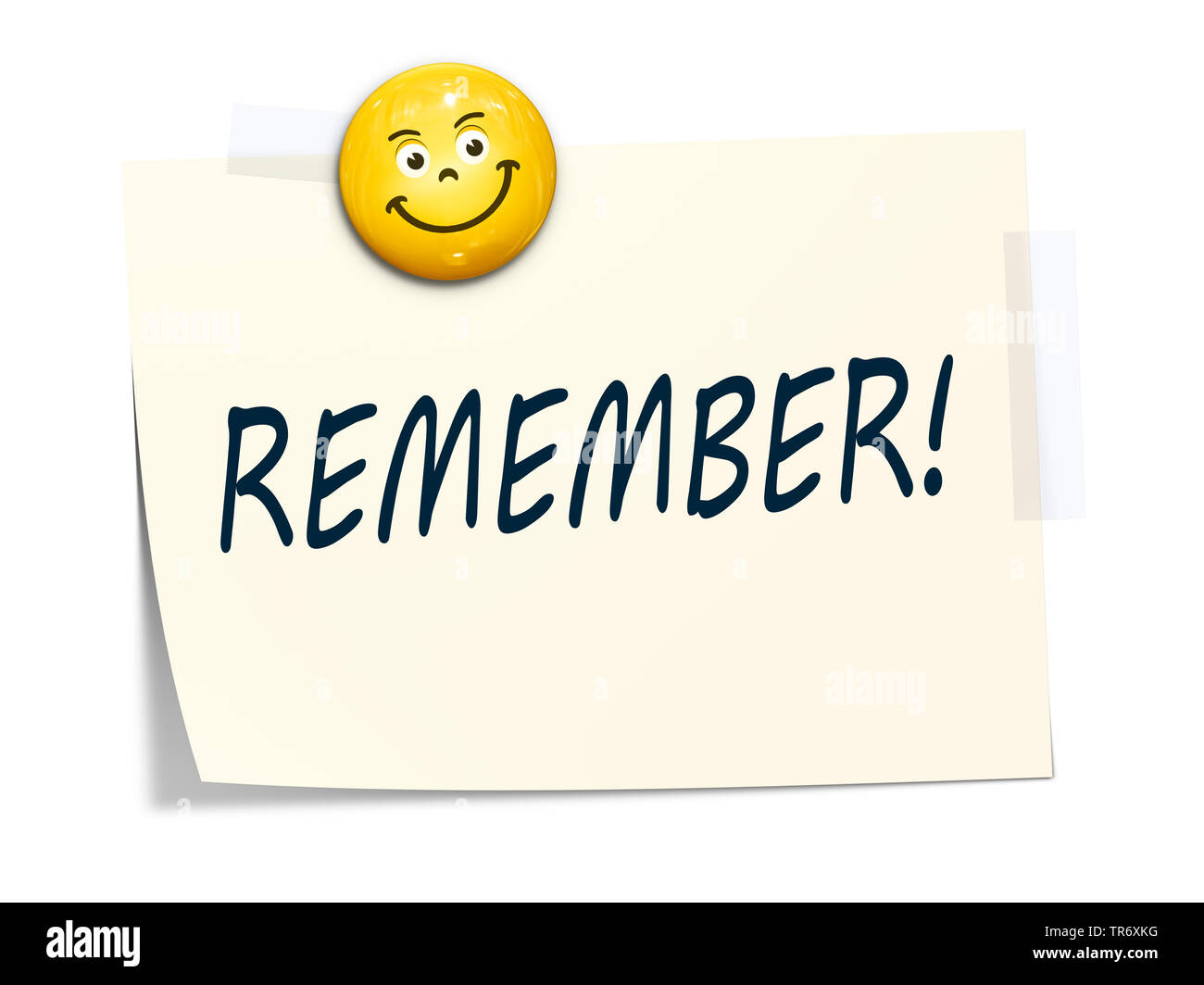 3D computer graphic, memo in yellow color with Smiley reading REMEMBER ...