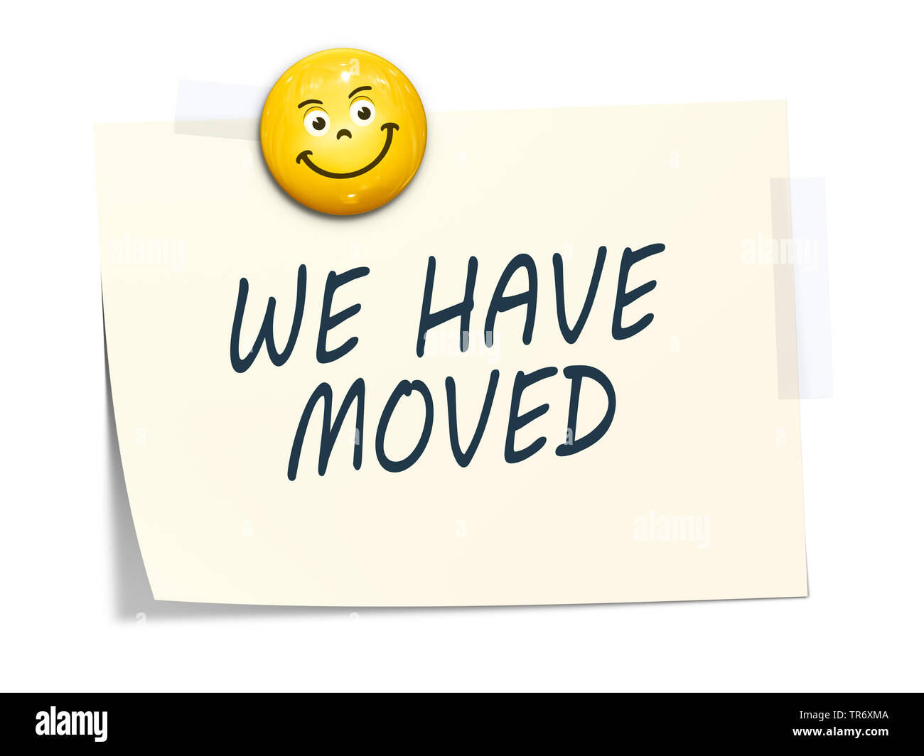 3D computer graphic, memo in yellow color with smiley reading WE HAVE ...