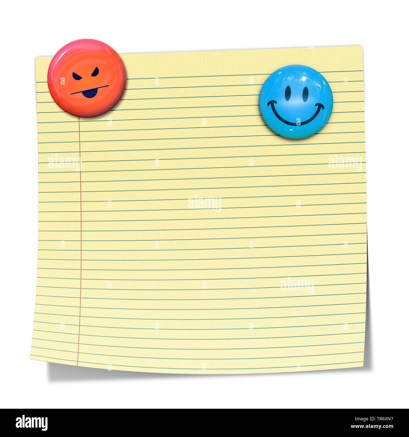 3D computer graphic, memo in yellow color with smiley without text ...