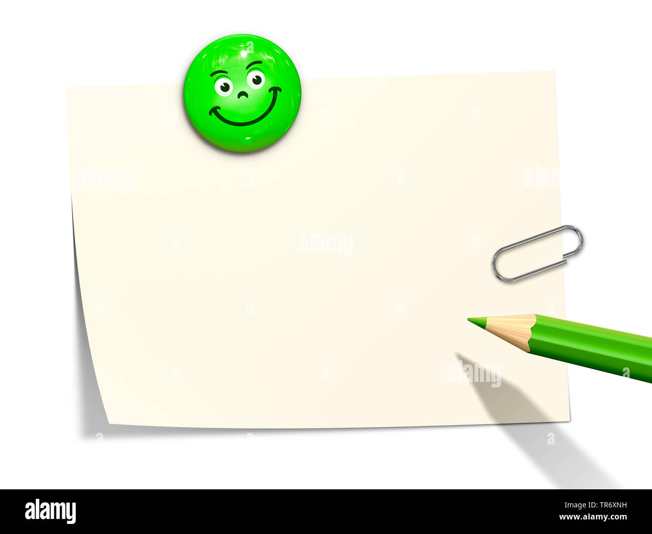 3D computer graphic, memo in white color with smiley without text Stock ...