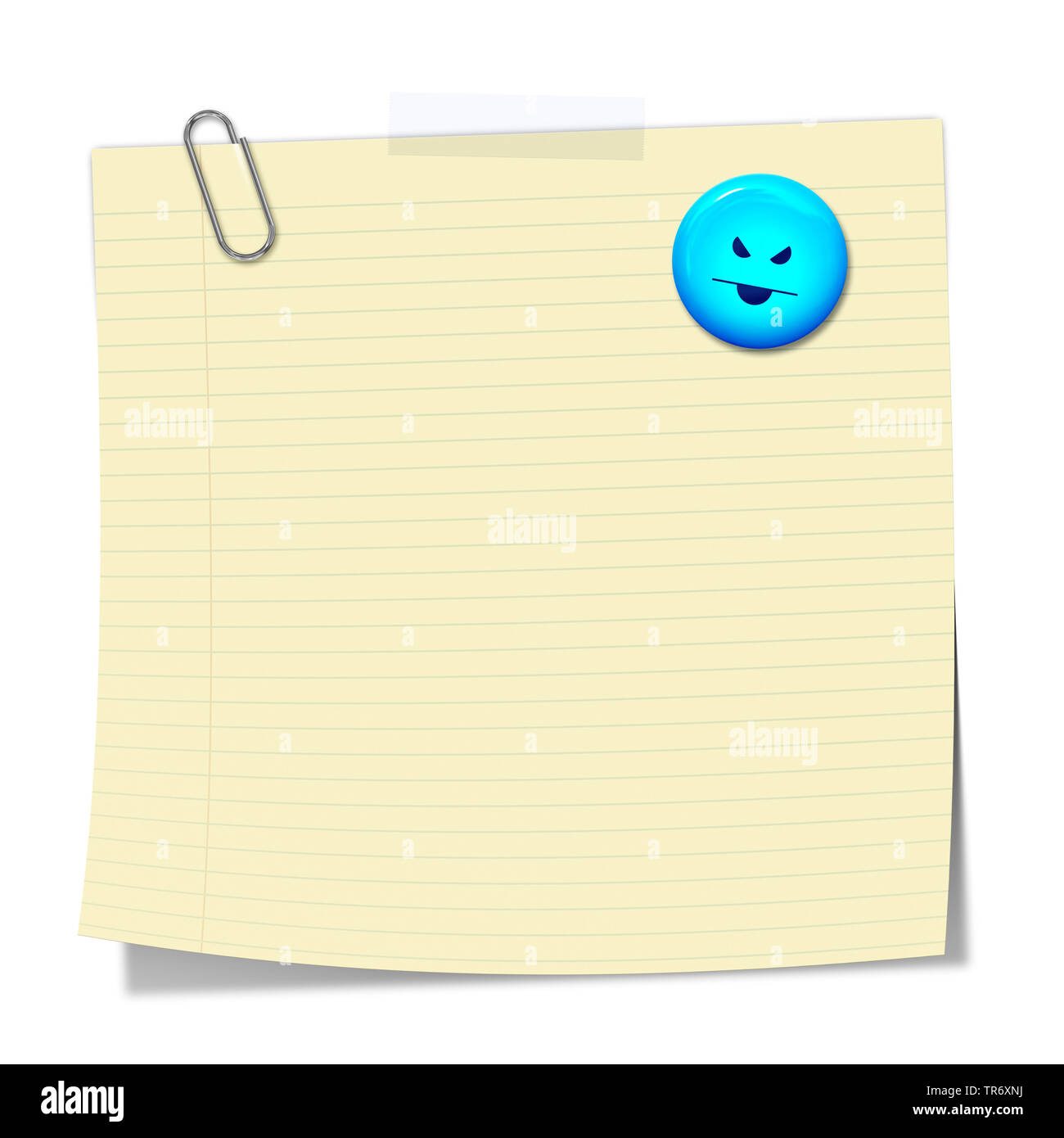 3D computer graphic, memo in yellow color with smiley without text ...