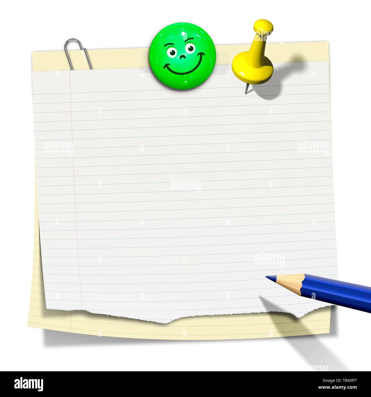 3D computer graphic, memo in white color whit smiley without text Stock ...