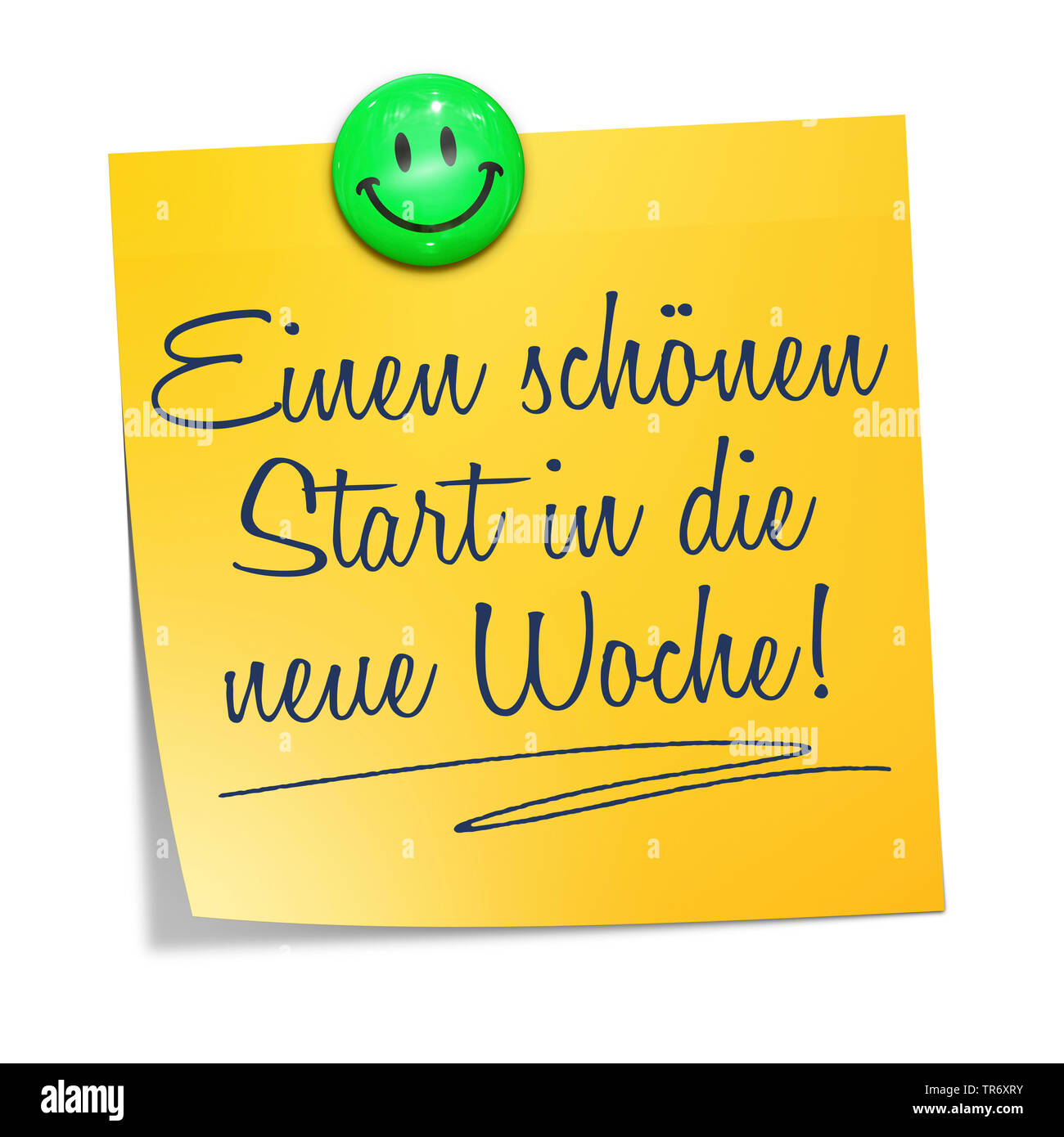 3D computer graphic, memo in yellow color with smiley reading EINEN ...