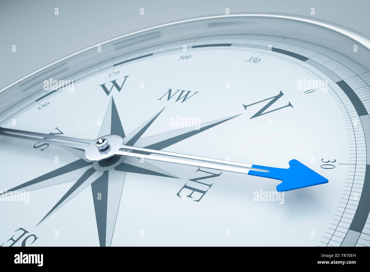 3D computer graphic, compass in white color without text and arrow ...