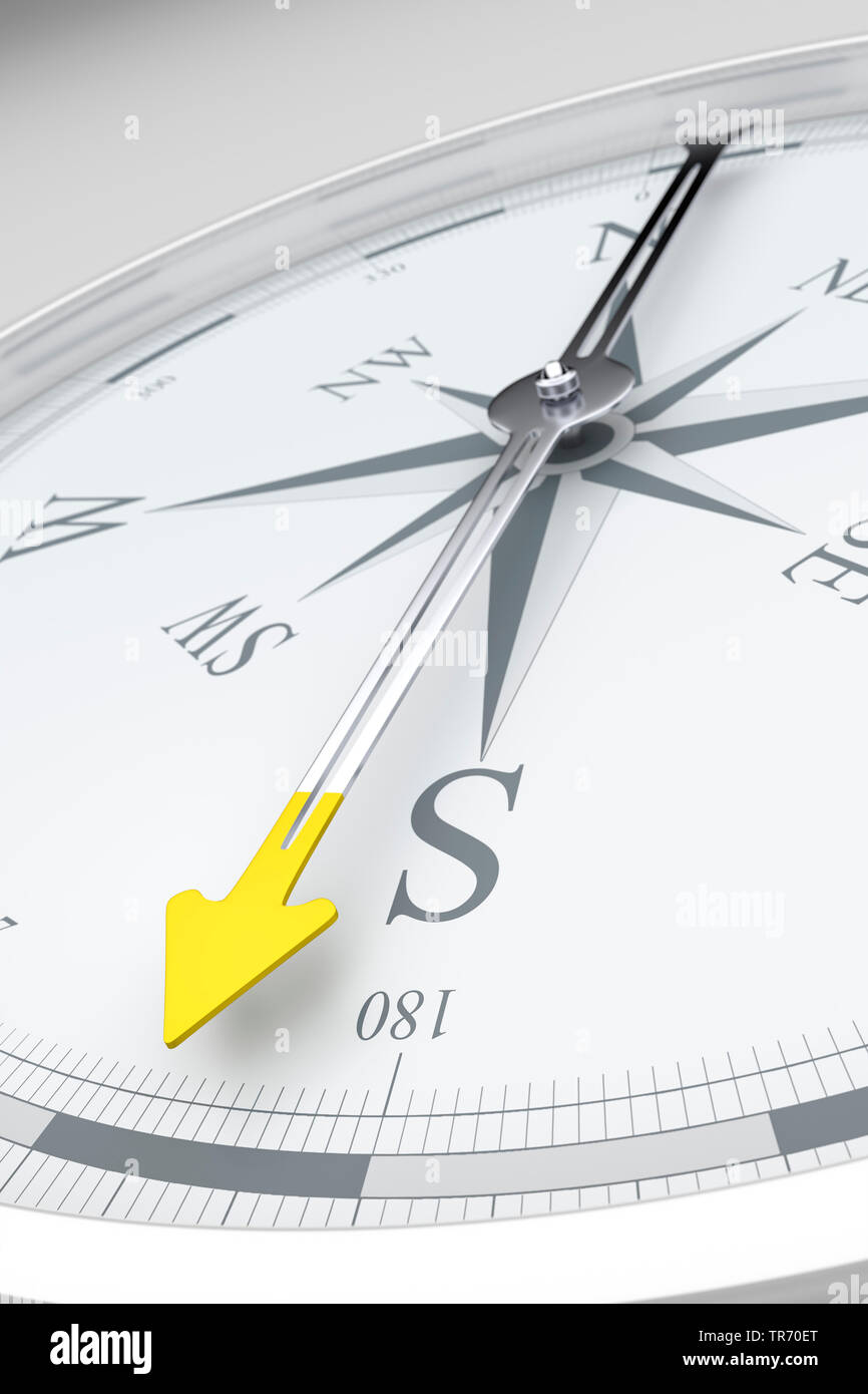 3D computer graphic, compass in white color without text and arrow ...