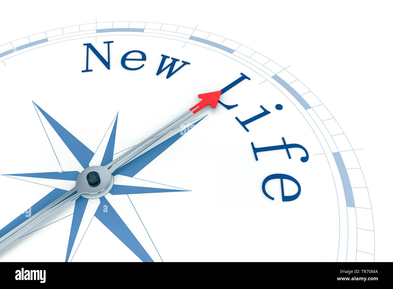 3D computer graphic, compass in white color lettering NEW LIFE Stock ...