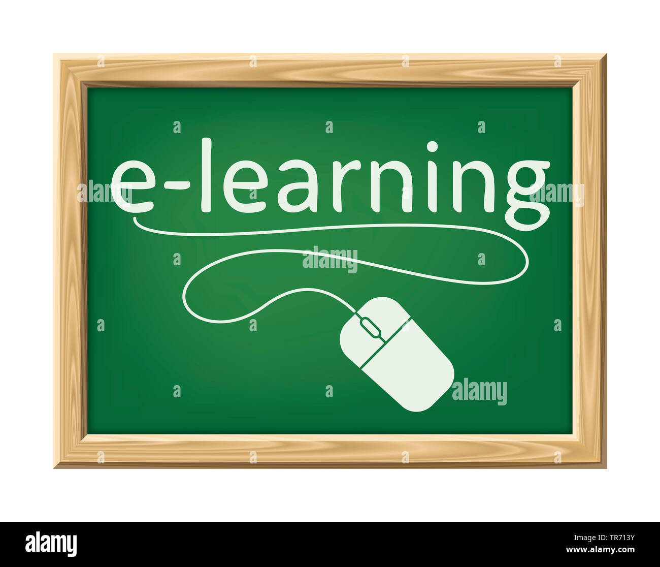 3D computer graphic, symbolic blackboard und computer mouse lettering E ...