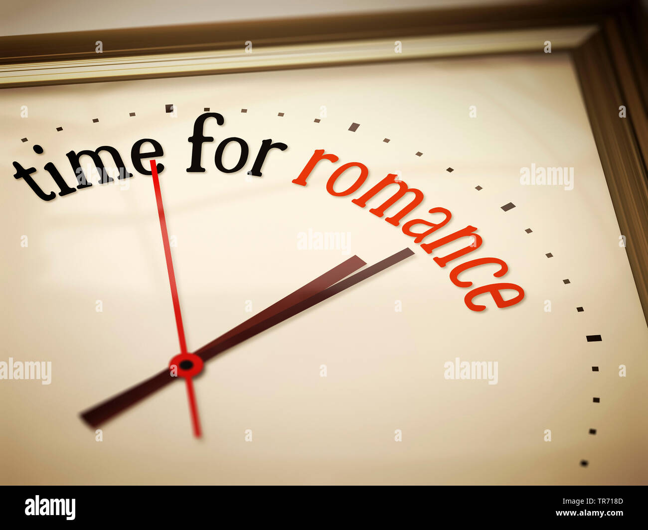 3D computer graphic, clock with clock hands lettering TIME FOR ROMANCE ...