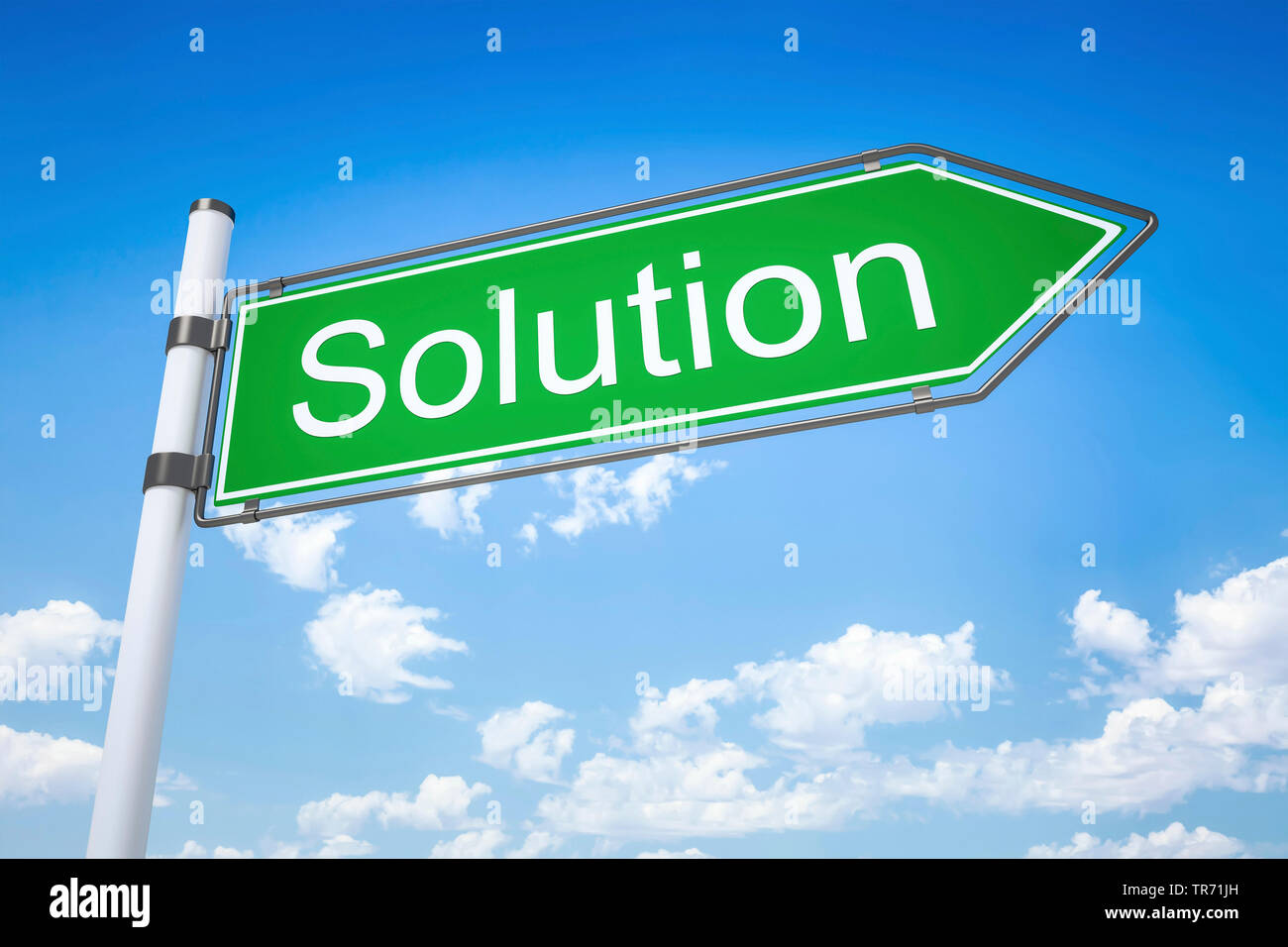 3D computer graphic, road signs in green color lettering SOLUTION Stock ...