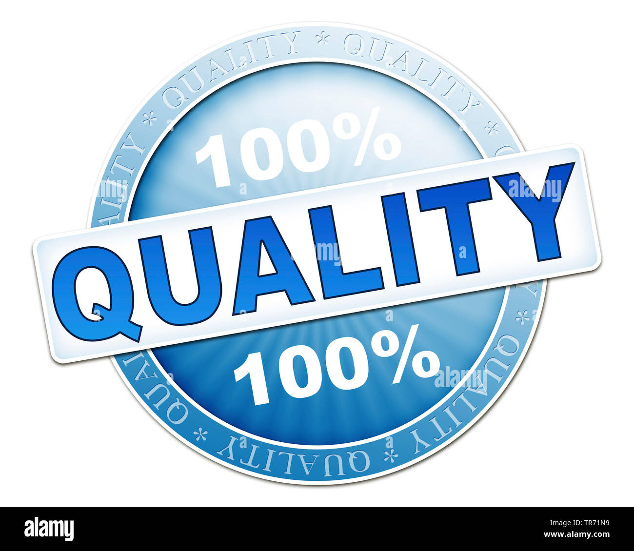 3D computer graphic, symbolic button in blue color lettering 100% ...