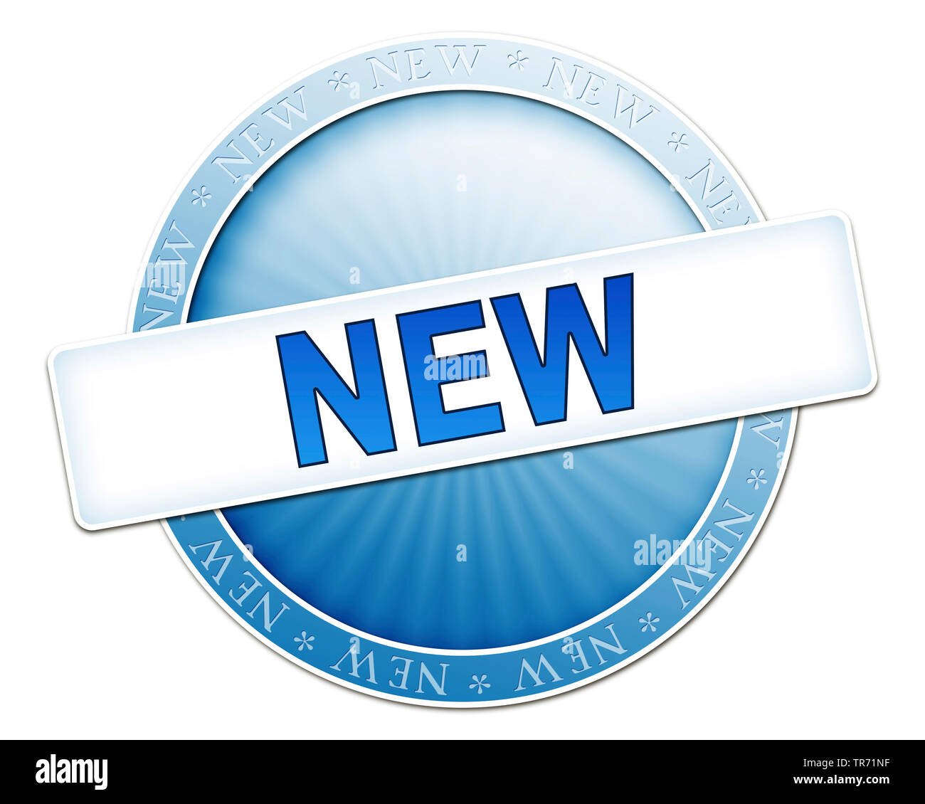 3D computer graphic, symbolic button in blue color lettering NEW Stock ...