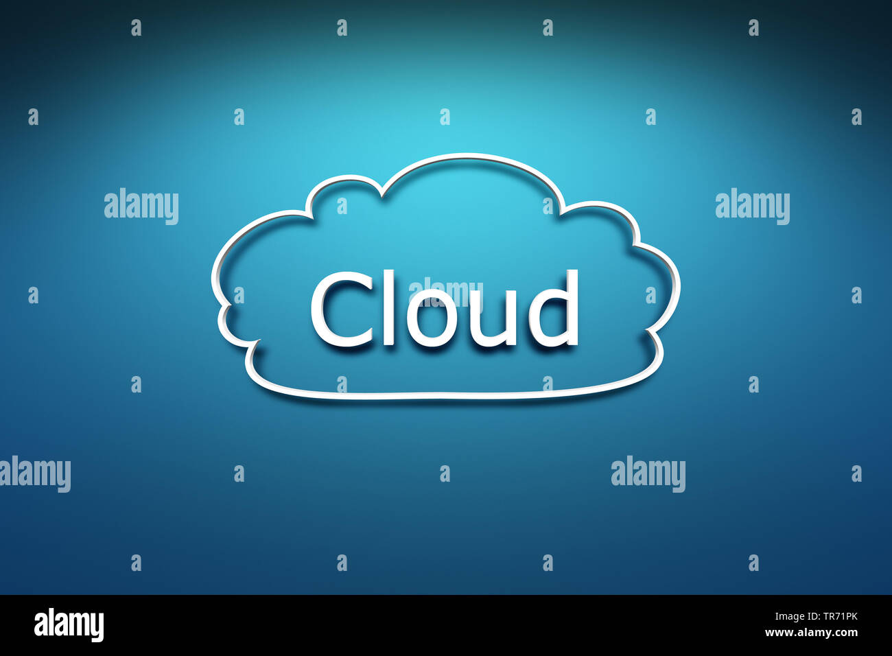 3D computer graphic, symbolic cloud lettering CLOUD against blue ...