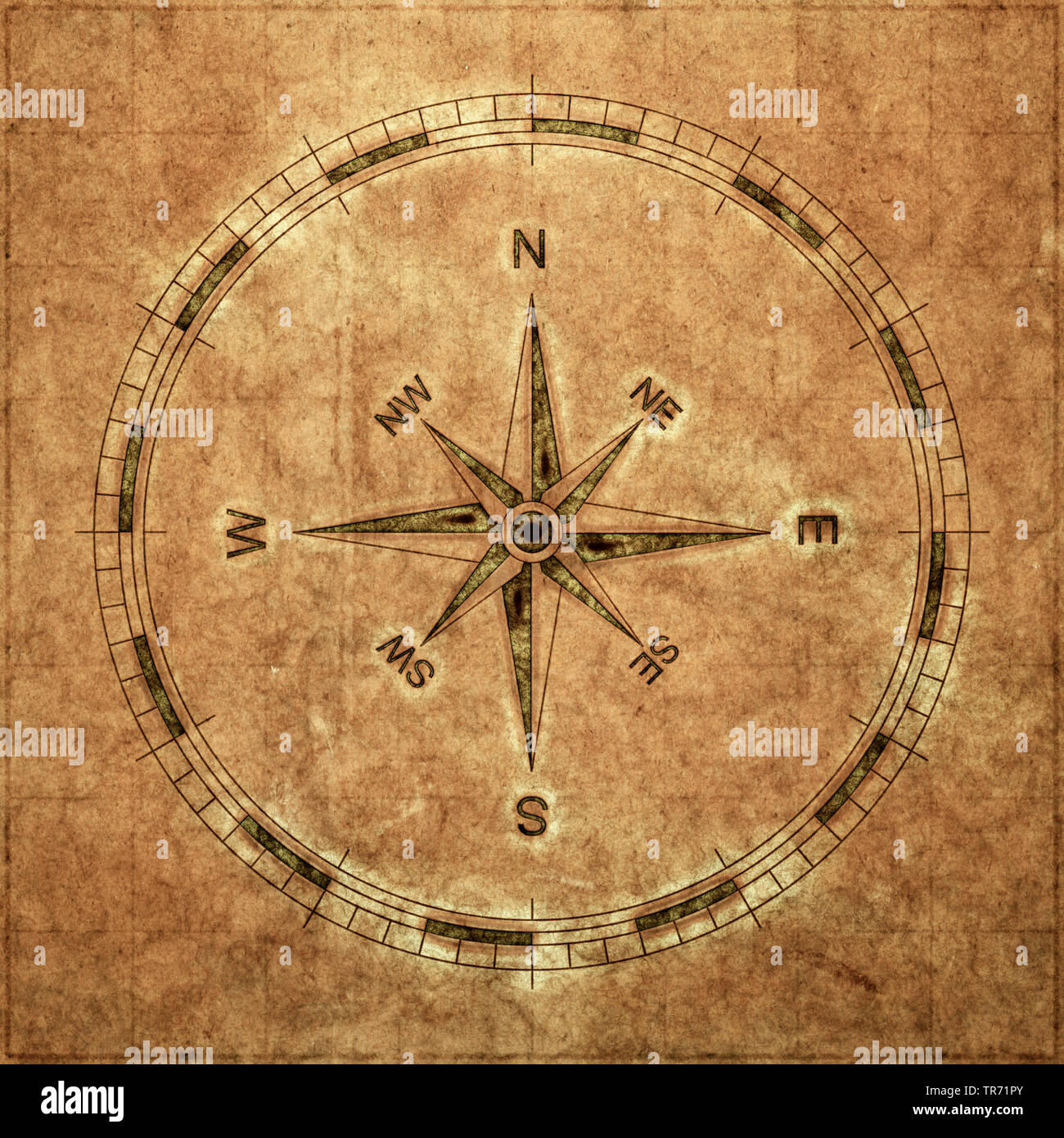 3D computer graphic, historic compass in brown color without text and ...