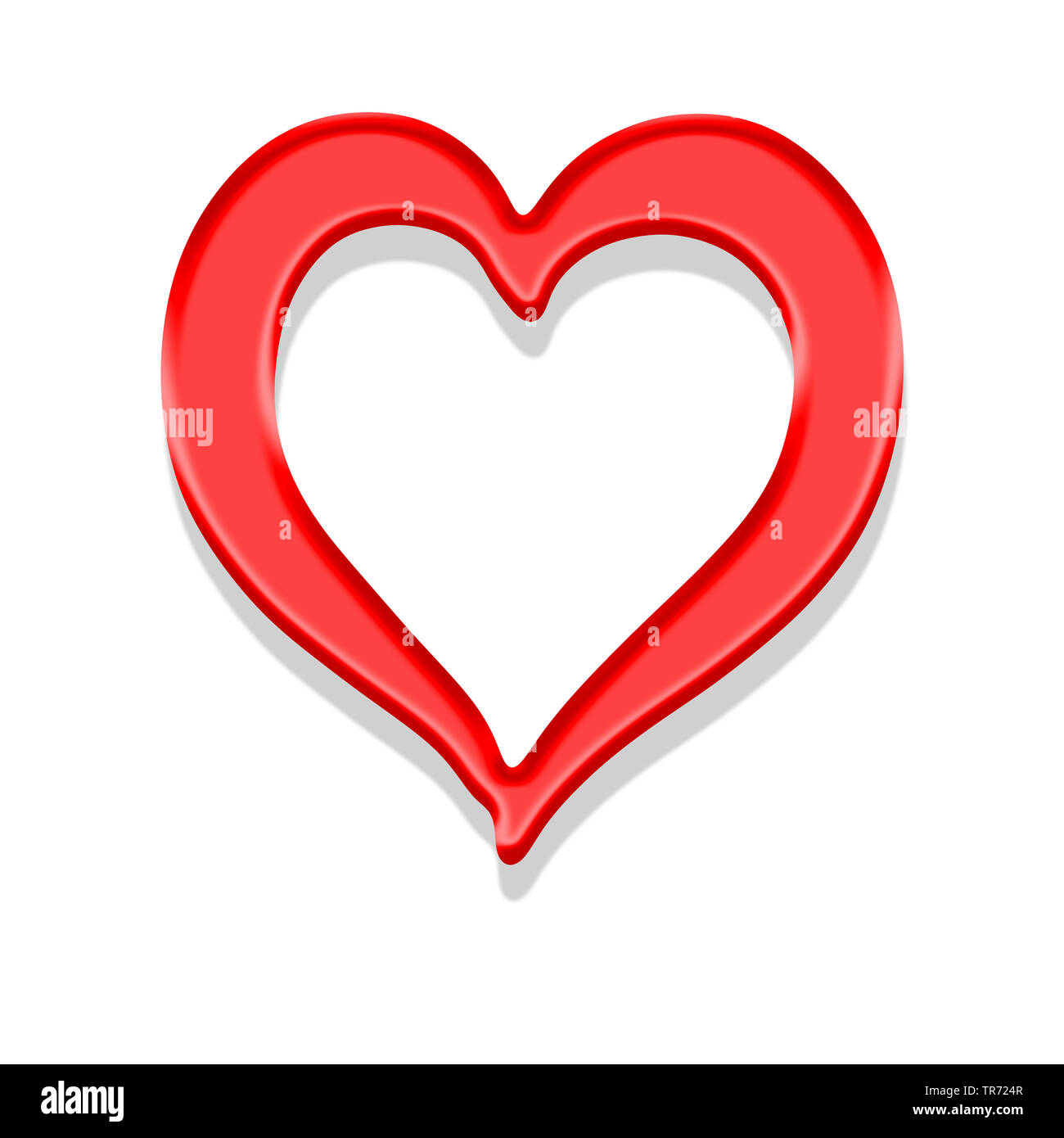 3D computer graphic, symbolic heart out of a curved shape in red color ...