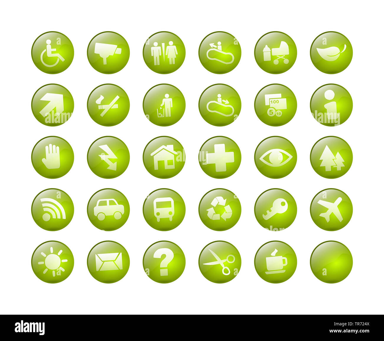 3D computer graphic, 20 symbolic buttons in green color out of ...