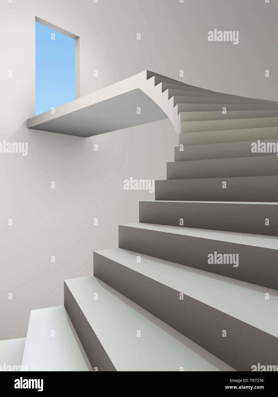 3D computer graphic, symbolic staircase in white color Stock Photo - Alamy