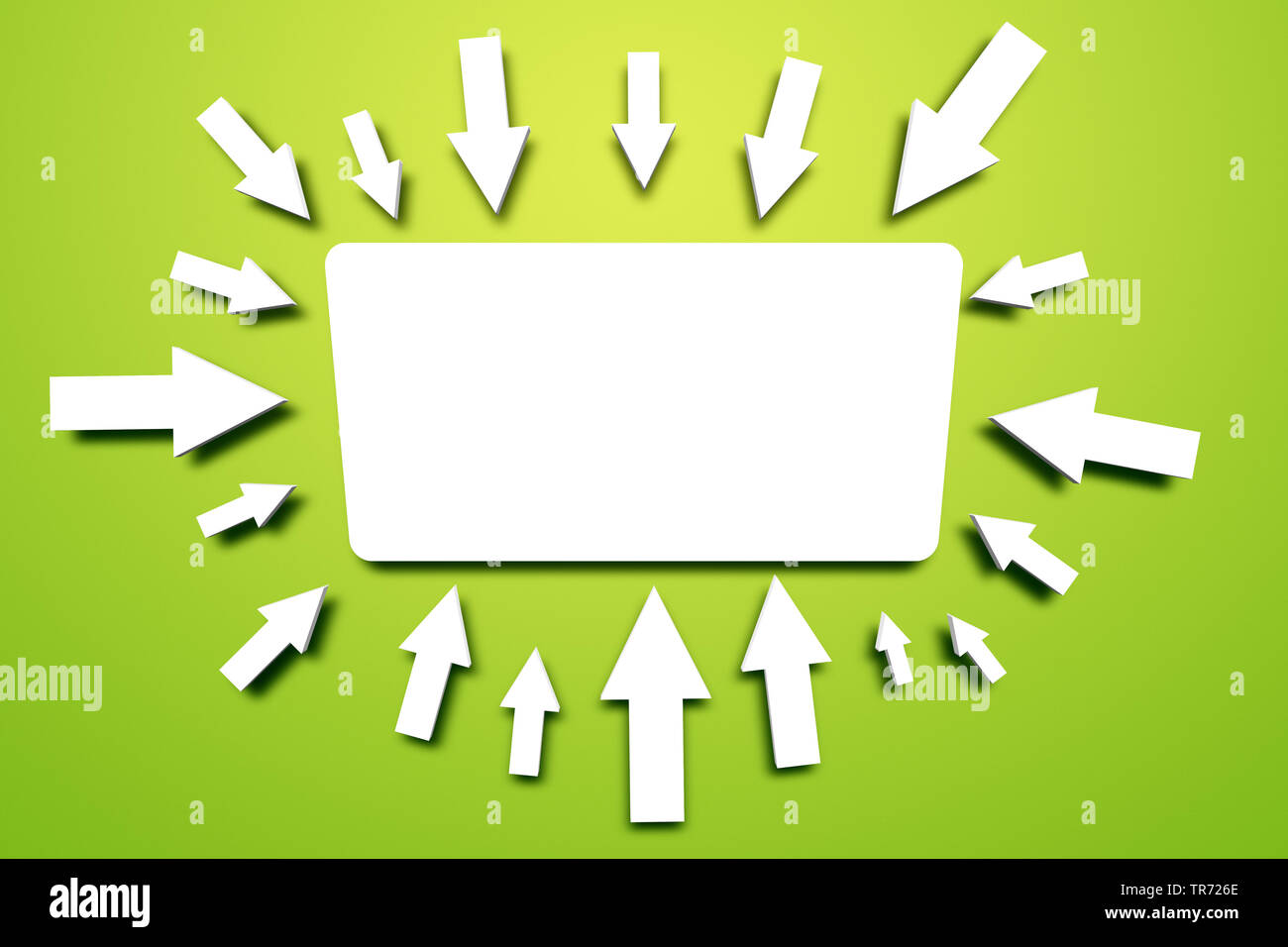 3D computer graphic, illustrated blank rectangle with several arrows ...