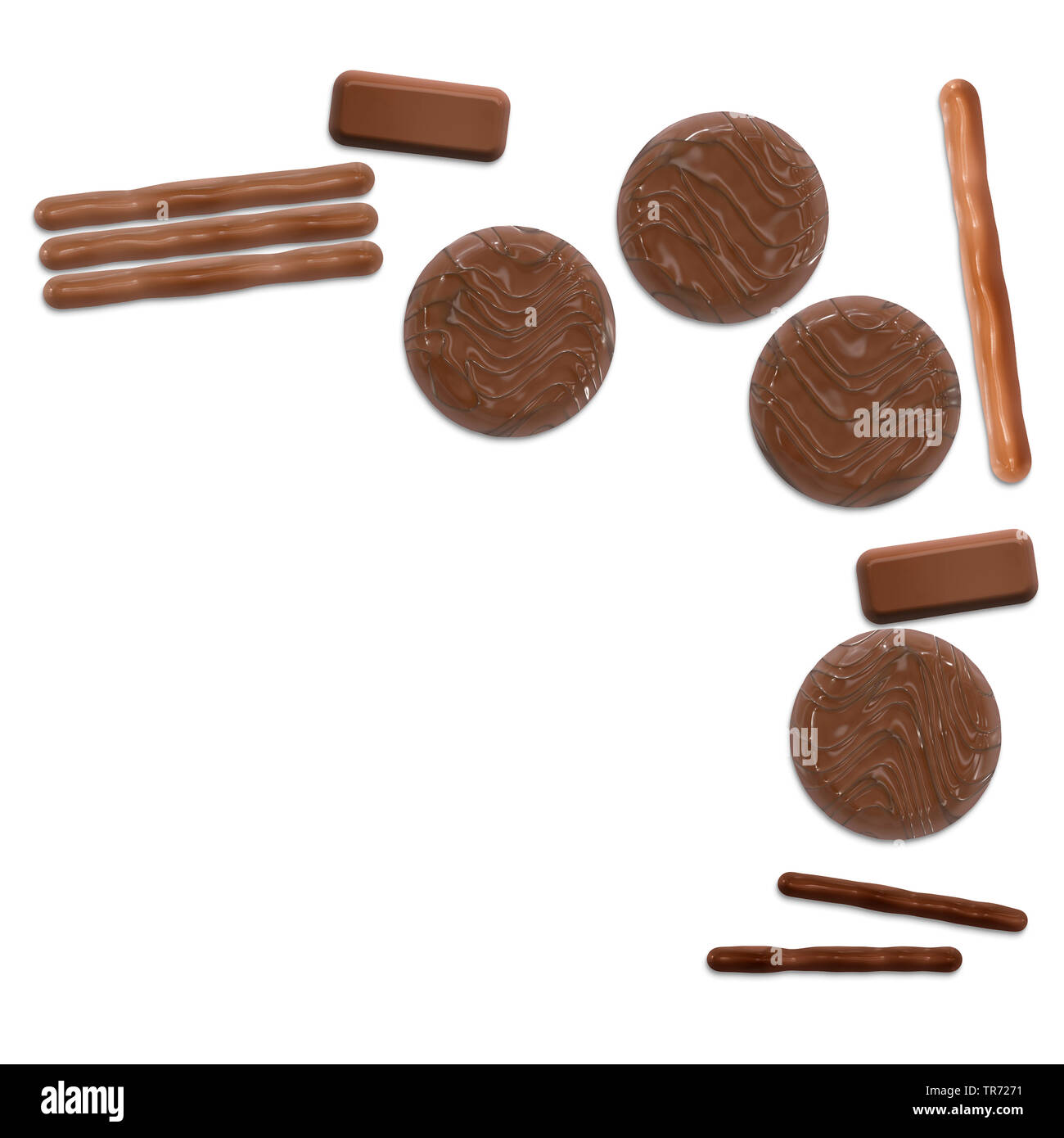 3D computer graphic, collection of different chocolate biscuits against ...