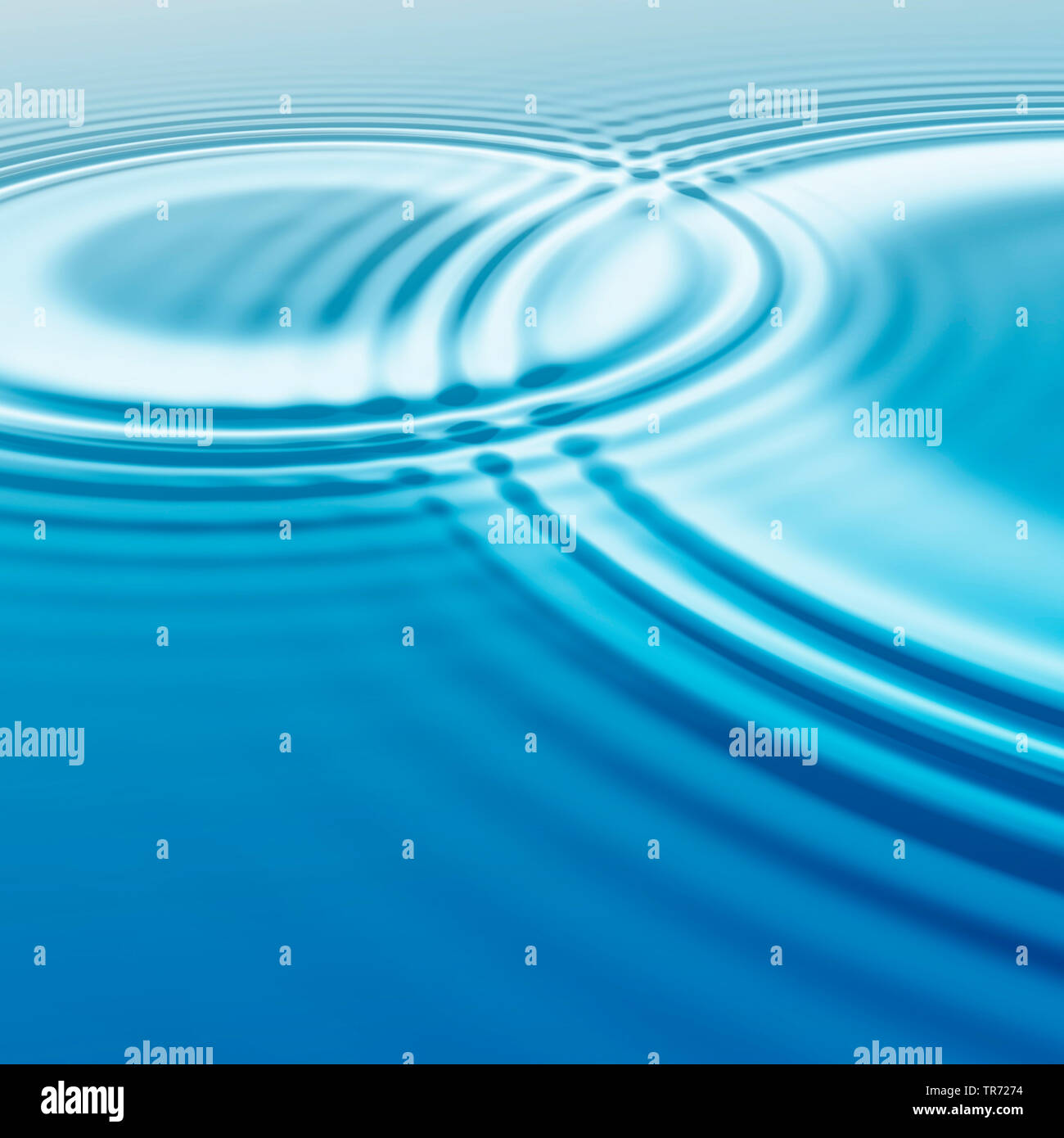 3D computer graphic, symbolic water surface with two ripples in the ...