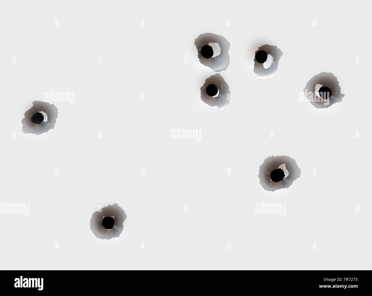 3D computer graphic, white painted metal plate with bullet holes Stock ...