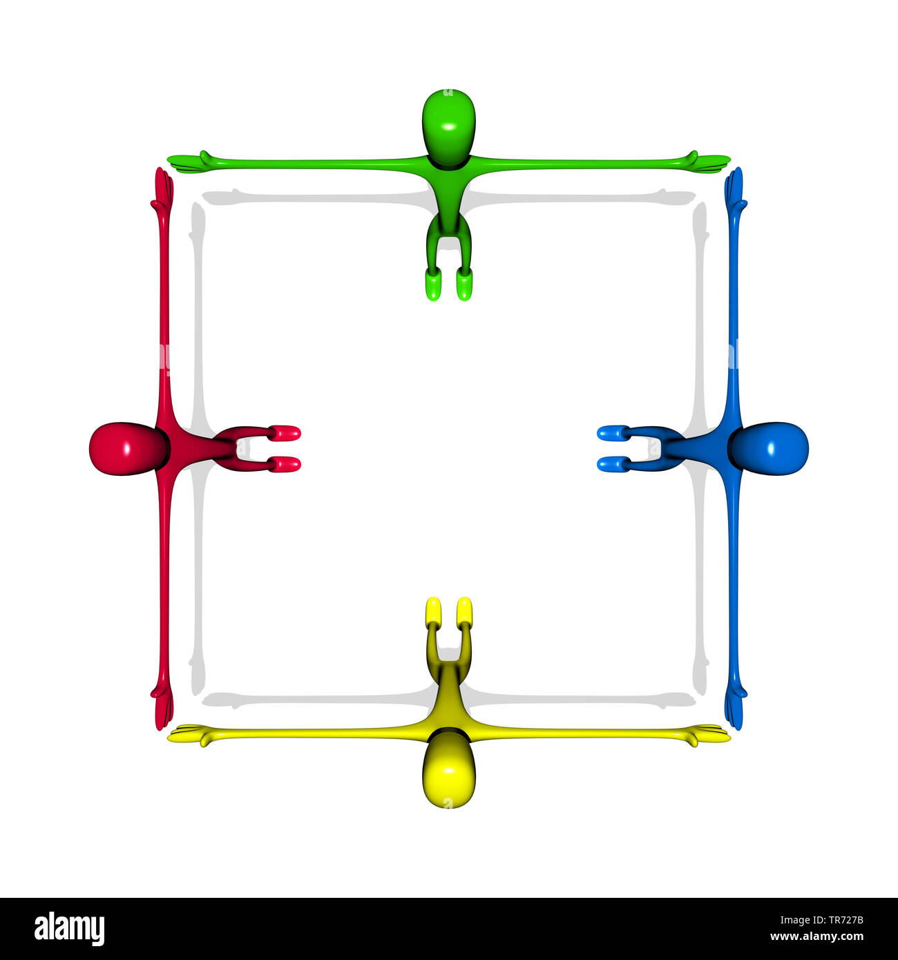 3D computer graphic, four 3D icon man in multiple colors visualising a ...