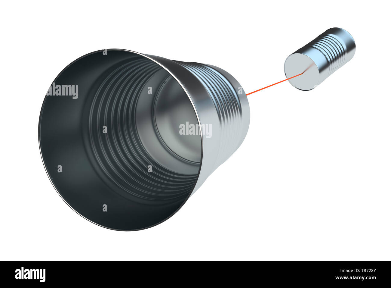 3D computer graphic, symbolic communication between two tin cans ...