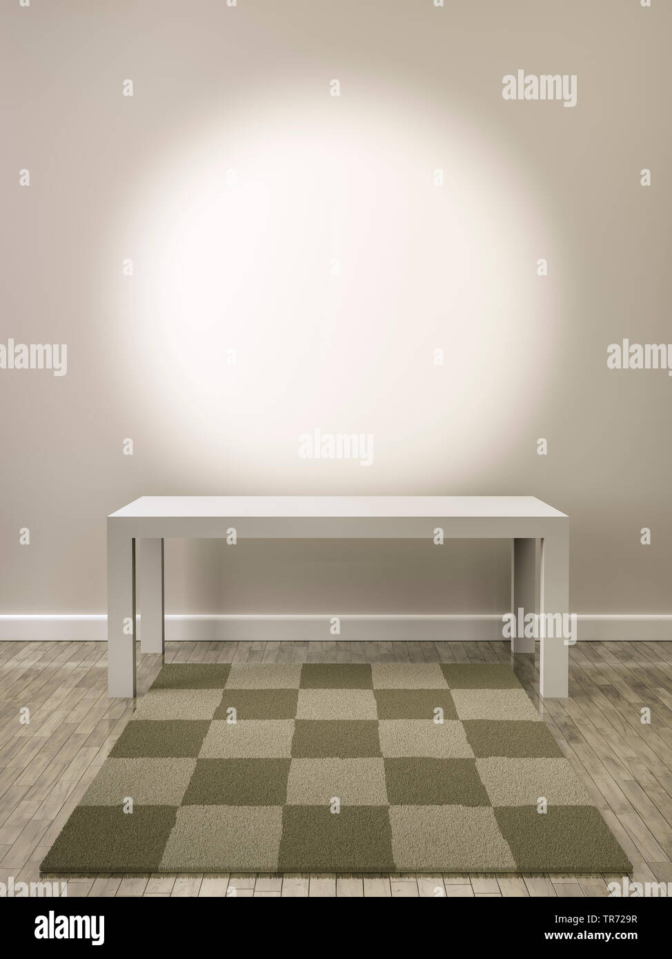 3D computer graphic, Interior design with sideboard and checked carpet ...